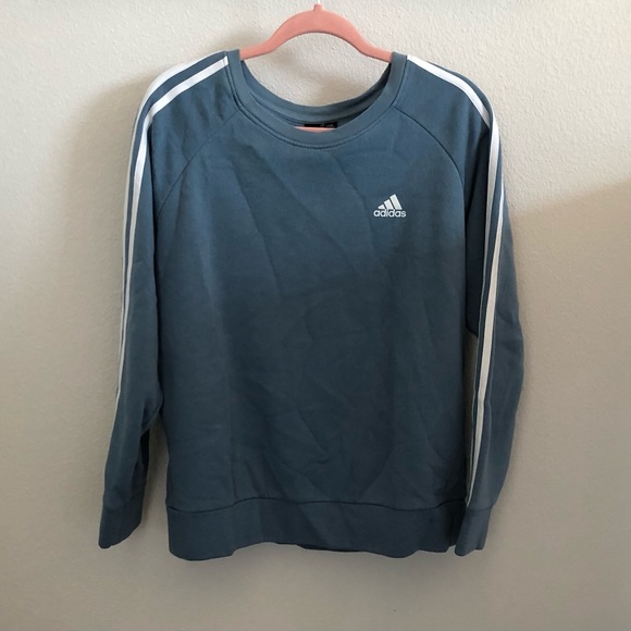 adidas | Tops | Adidas 3 Stripe Crew Neck Blue | Poshmark